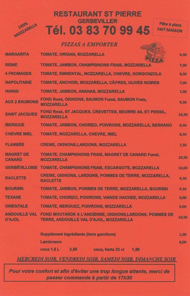 Menu at Restaurant Saint Pierre, Gerbéviller, 2 Rue Saint-Pierre