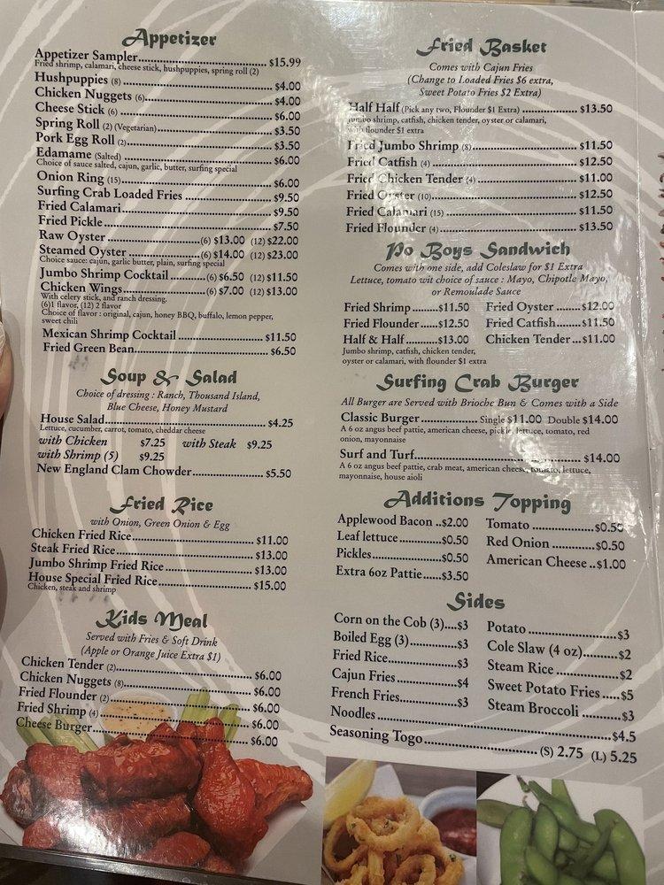 Menu at Surfing Crab Laredo restaurant, Laredo