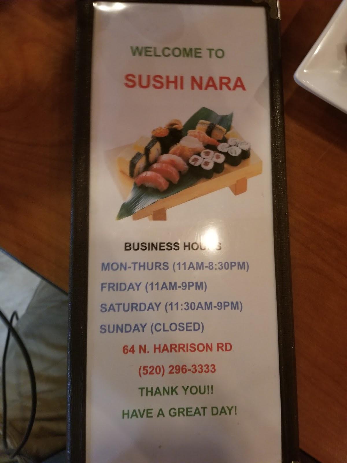 Menu at Sushi Nara restaurant, Tucson, 64 N Harrison Rd