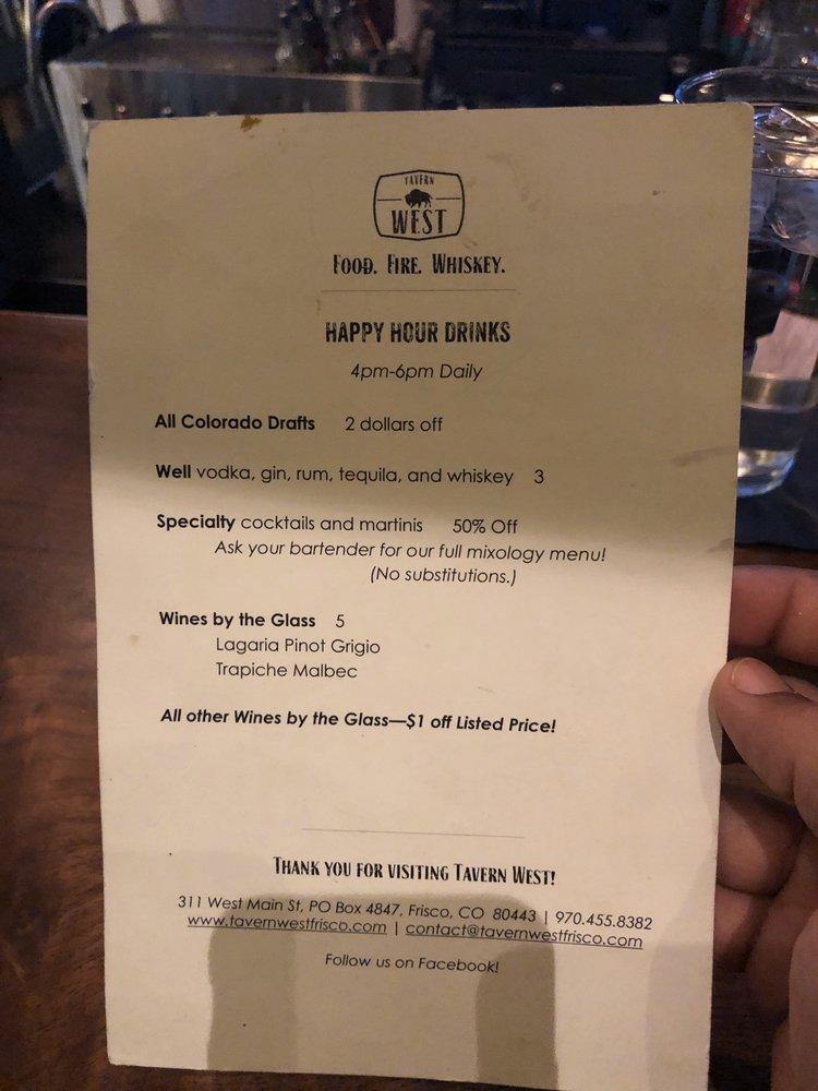 Menu at Tavern West pub & bar, Frisco