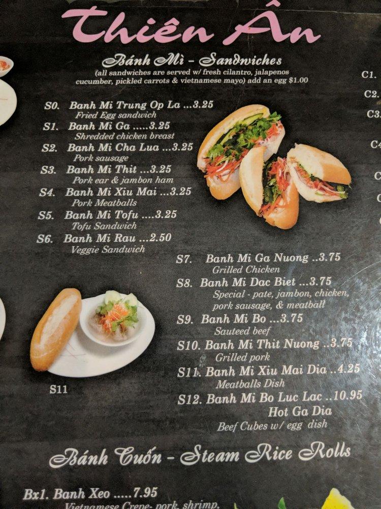 Menu at Thien An Sandwiches restaurant, Houston