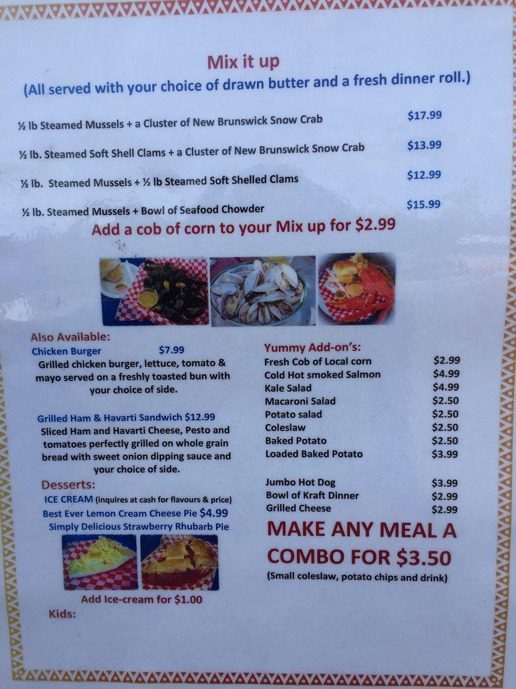 Menu at Alma Lobster Shop restaurant, Alma