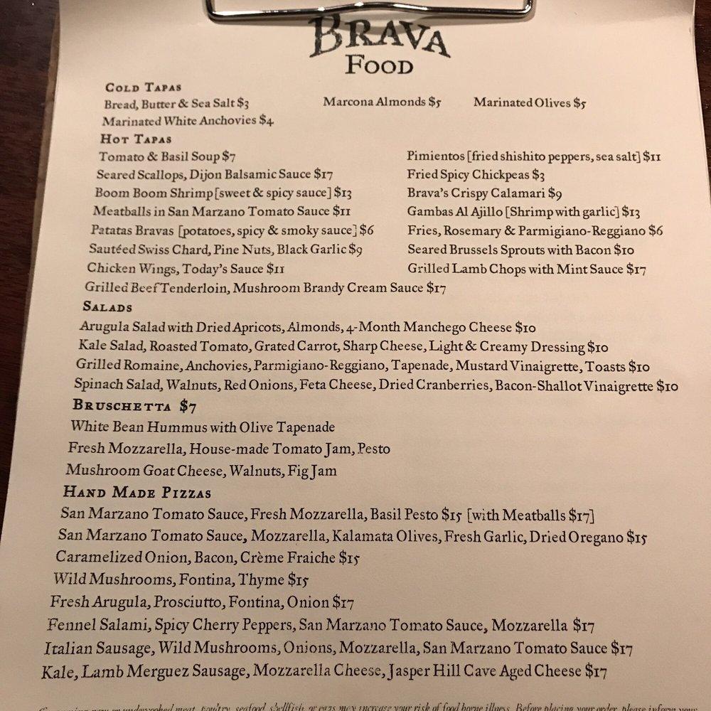 Menu at Brava pub & bar, Lenox