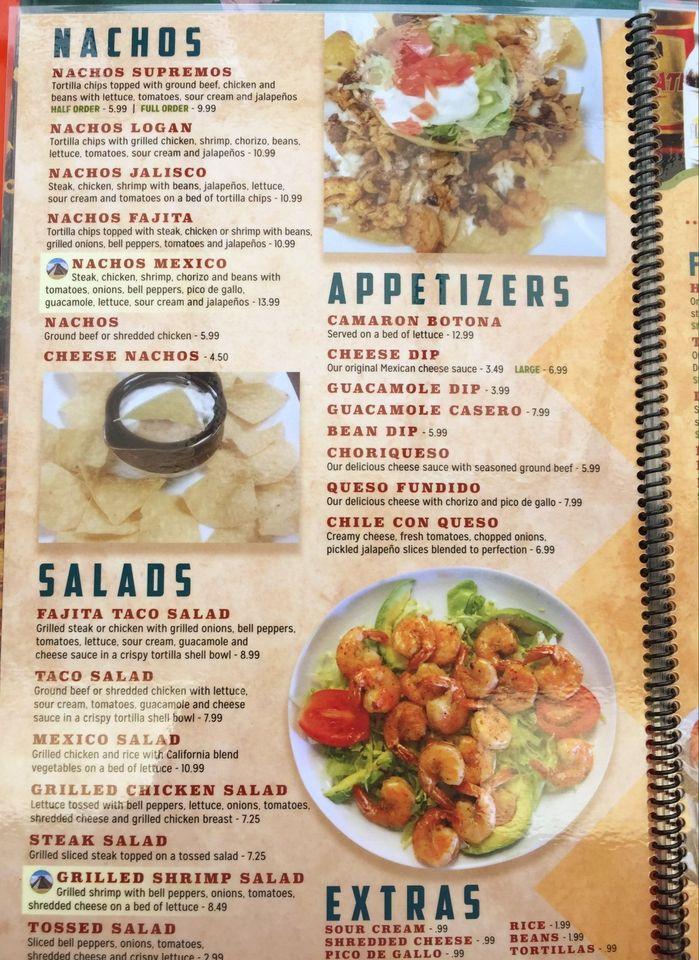 Menu at Mi Mexico restaurant, Logansport