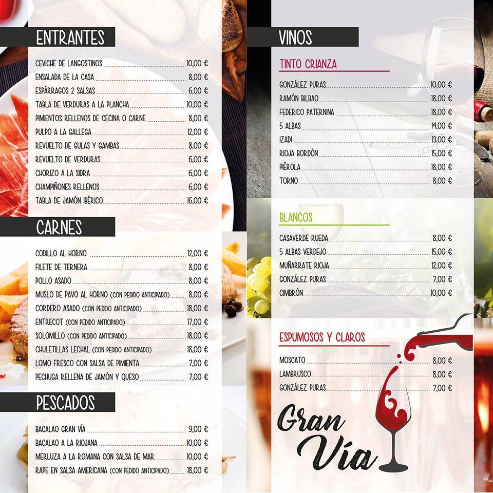 Carta de Restaurante Gran Vía, Miranda de Ebro