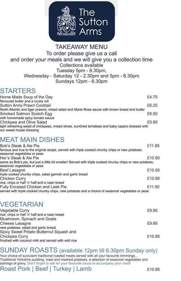 Menu at The Sutton Arms pub & bar, Scawby