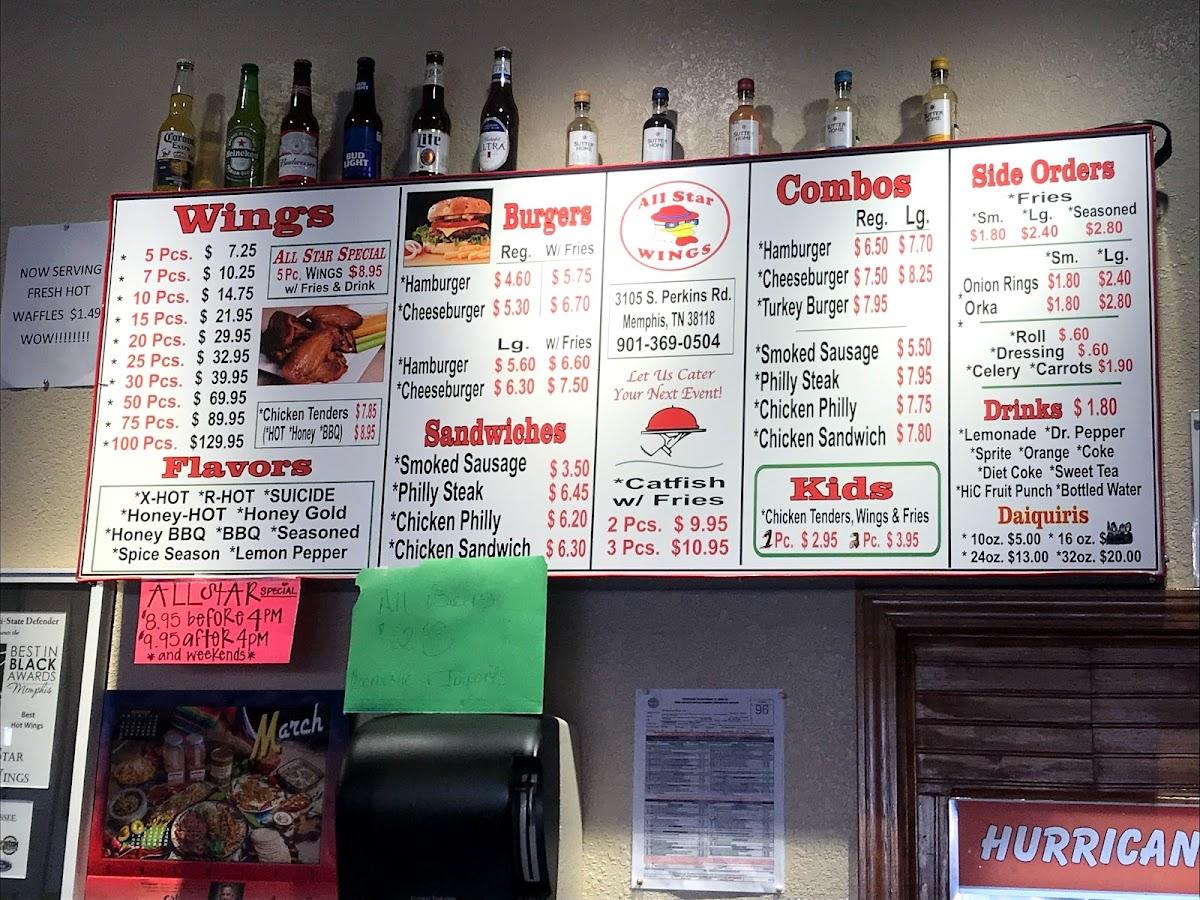 Menu at All Star Hot Wings restaurant, Memphis, S Perkins Rd