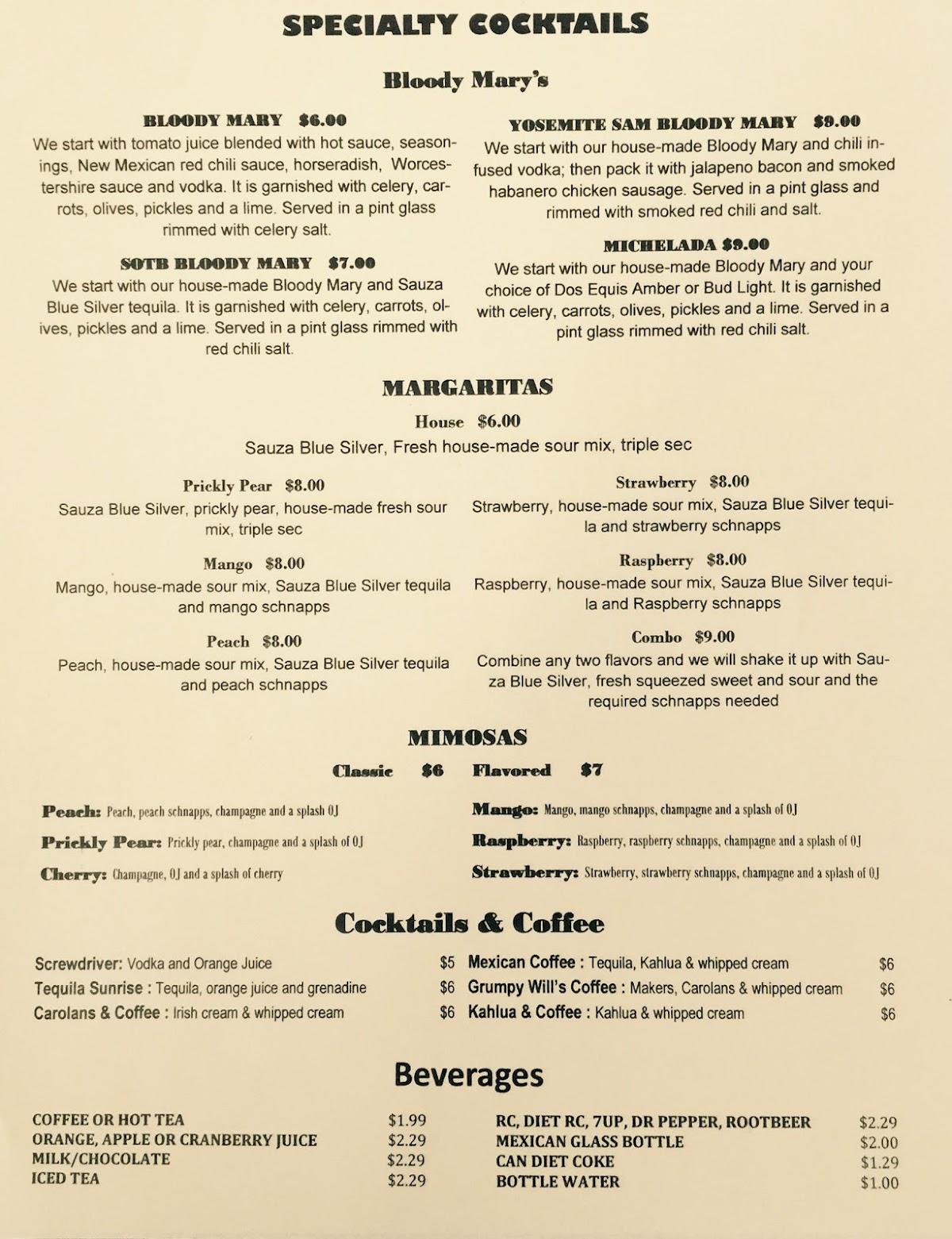 Menu at Baja Cafe on Campbell, Tucson
