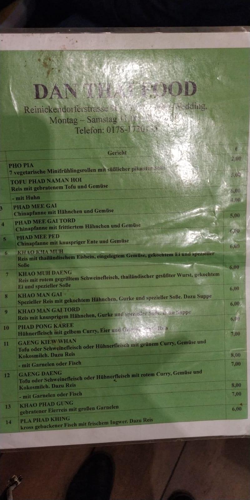 Speisekarte von Dan Thai Food restaurant, Berlin