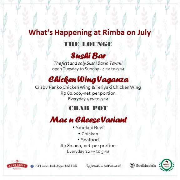 Menu at F & B outlets Rimba Papua Hotel and Golf restaurant, Kuala Kencana