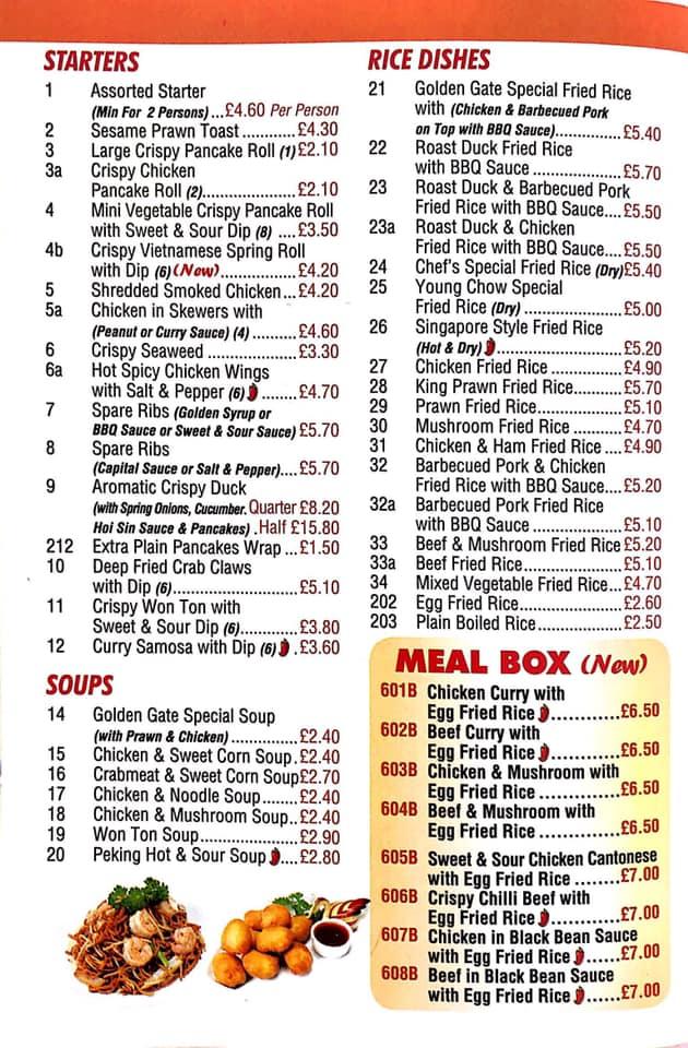 Menu at Golden Gate fast food, Peterborough
