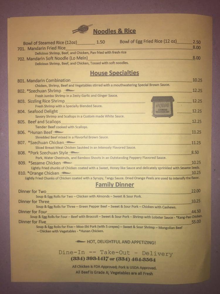 Menu at Hunan Chinese Restaurant, Enterprise