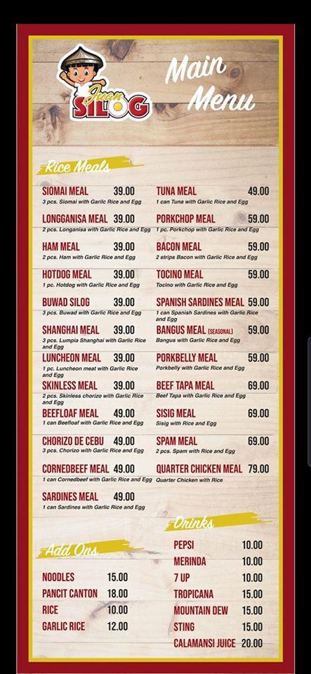 Menu at Juan Silog Station restaurant, Cebu City, Old Cara Rd