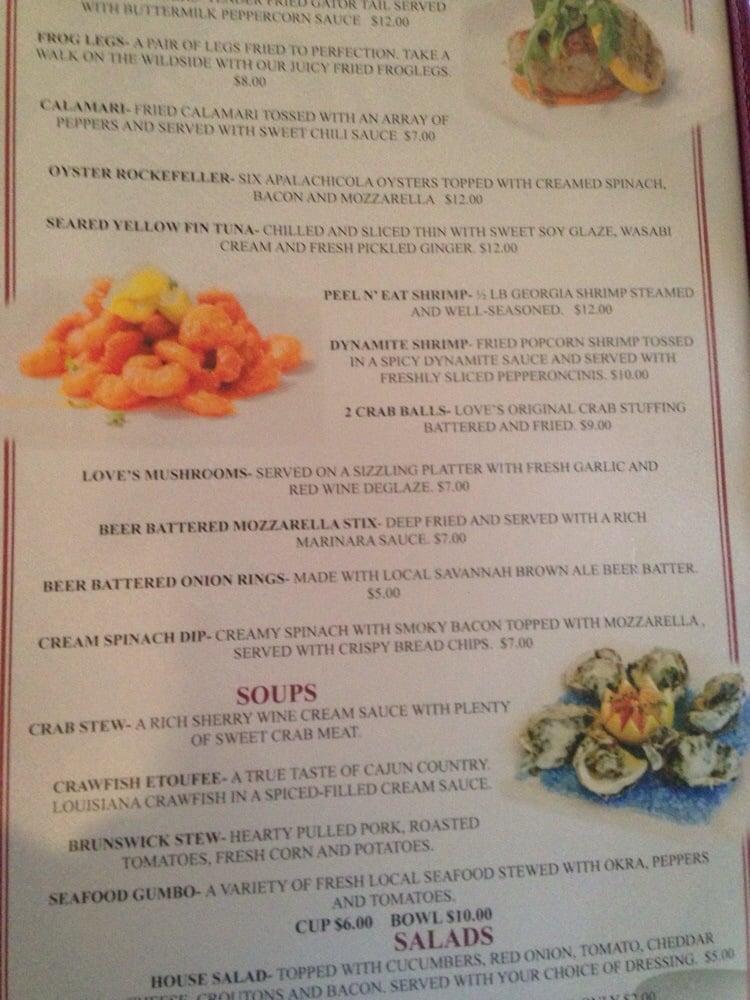 Menu at LOVE'S SEAFOOD & STEAKS steakhouse, Savannah, Chief Of Love Rd