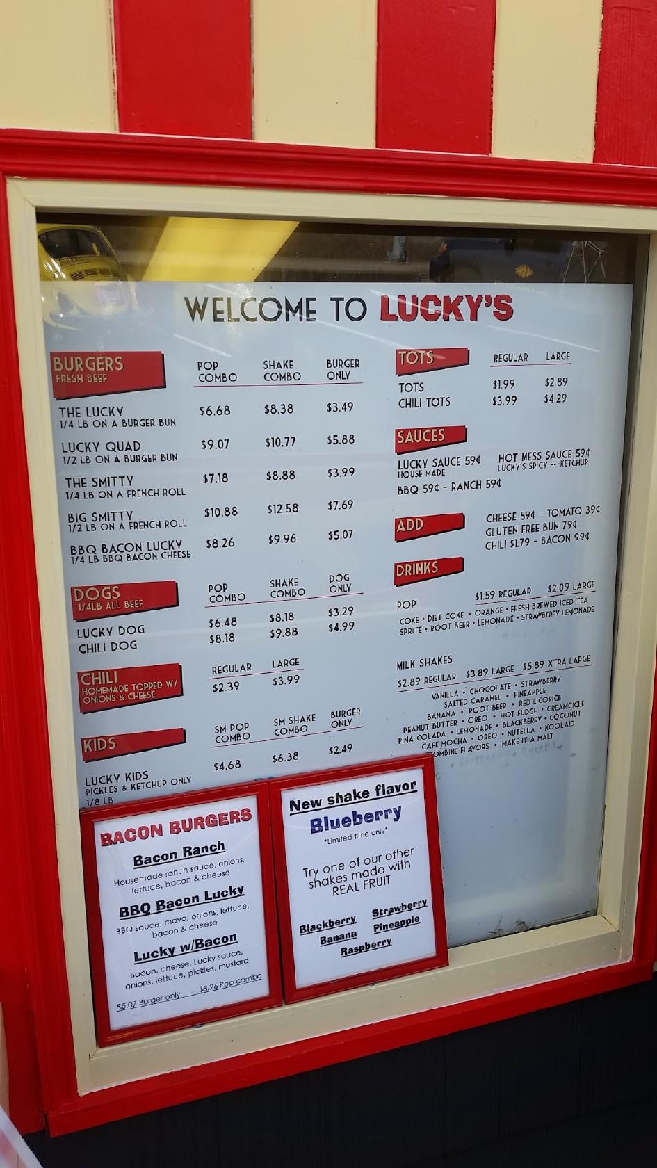 Menu at Lucky's Drive-In restaurant, Tacoma