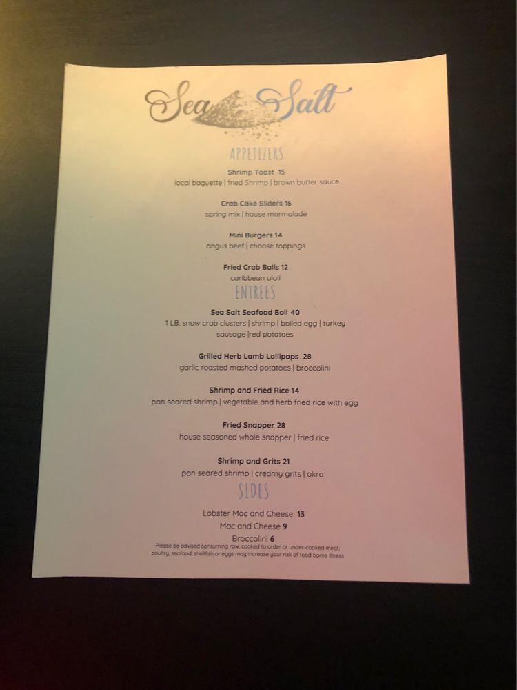 Menu at Sea Salt Seafood Lounge pub & bar, Atlanta
