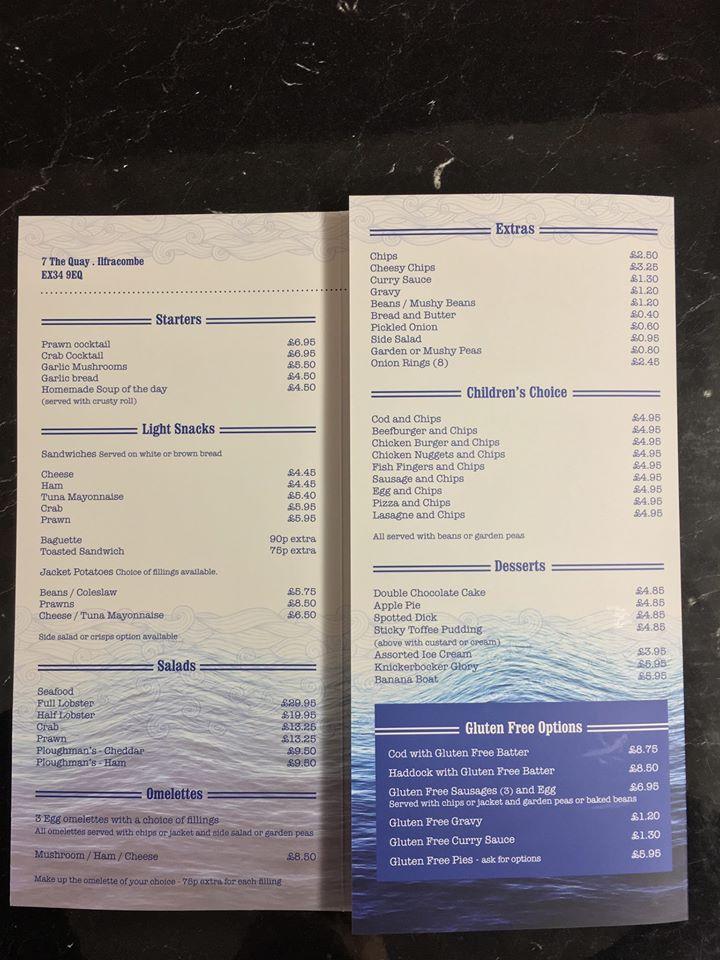 Menu at The Dolphin restaurant, Ilfracombe