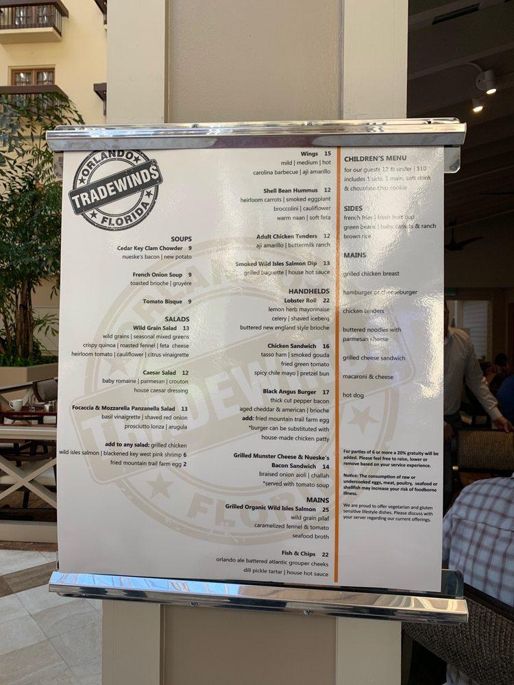 Menu at Tradewinds Restaurant, Orlando, Sea Harbor Dr