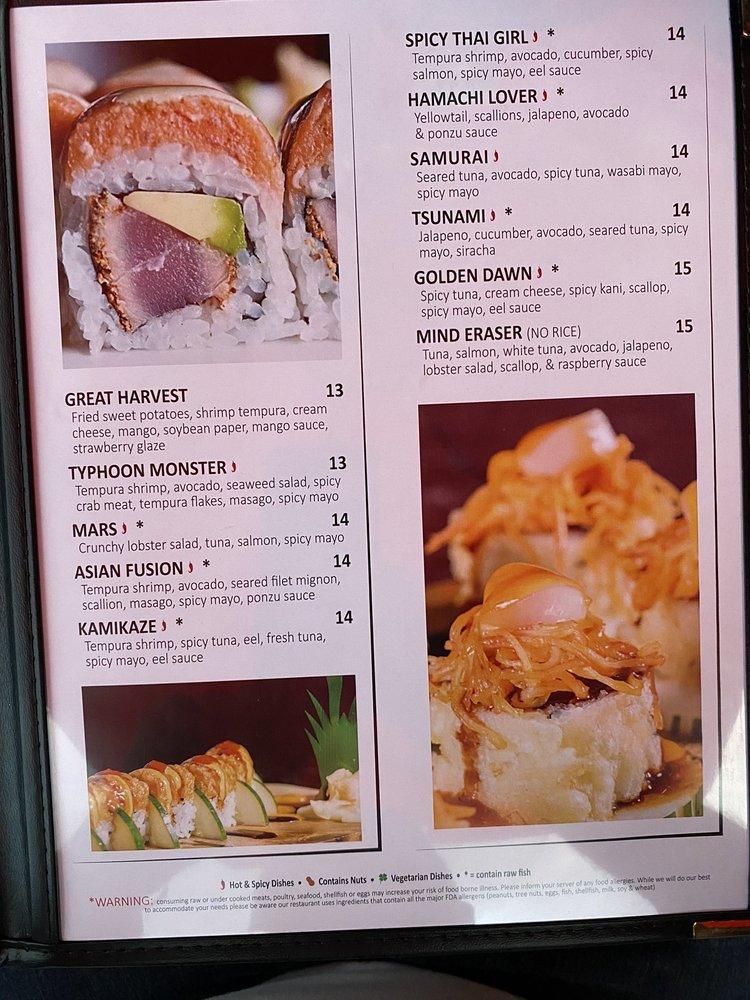 Menu at Typhoon Asian Fusion Bistro restaurant, Delaware