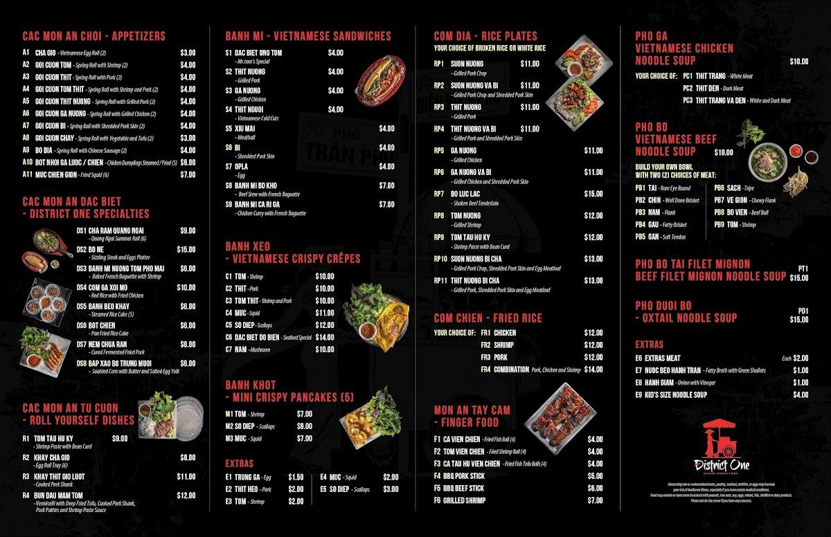Menu at District One Saigon Street Food restaurant, Carrollton