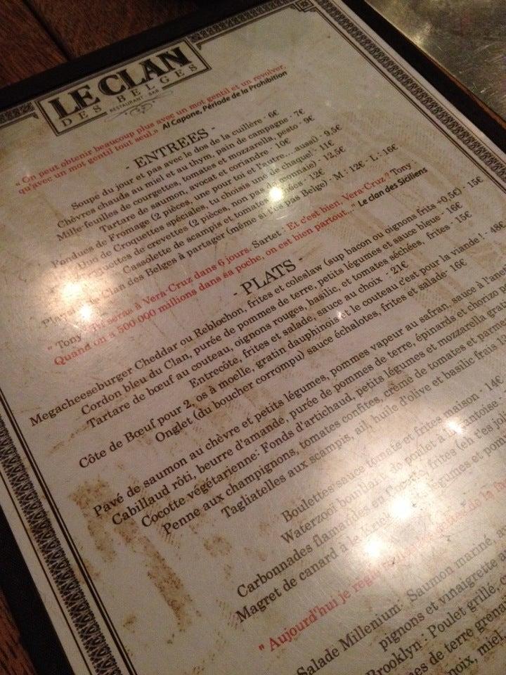 Menu au Le Clan des Belges, Bruxelles