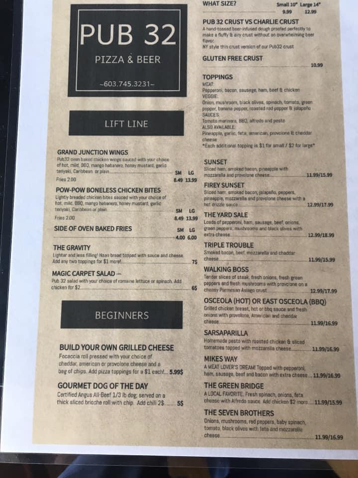 Menu at Pub 32, Lincoln