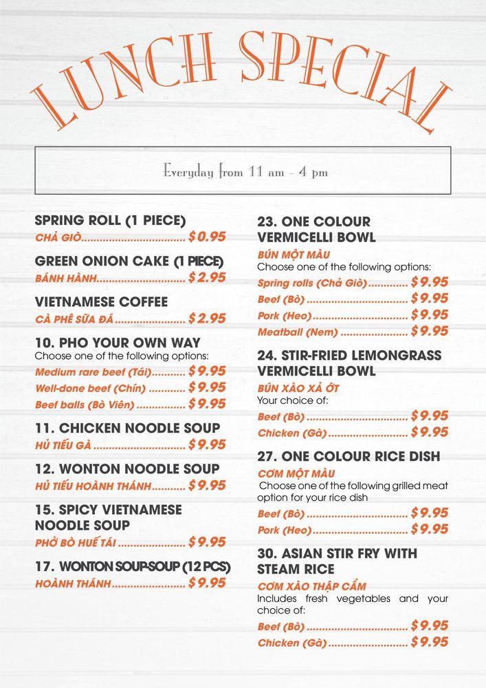 Menu at Saigon Taste restaurant, Edmonton, 112 St NW