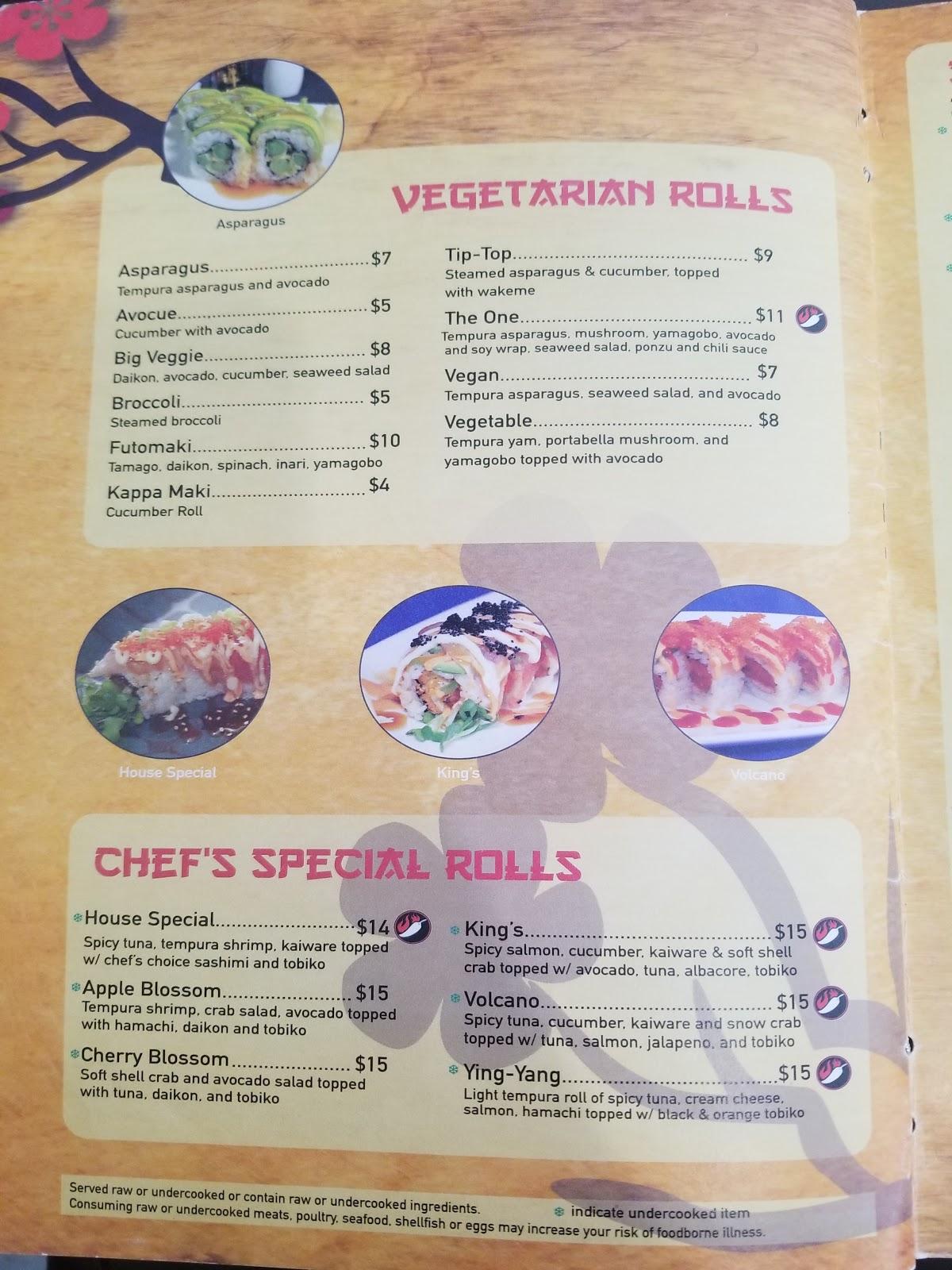 Menu at Taiko Sushi restaurant, Carmichael