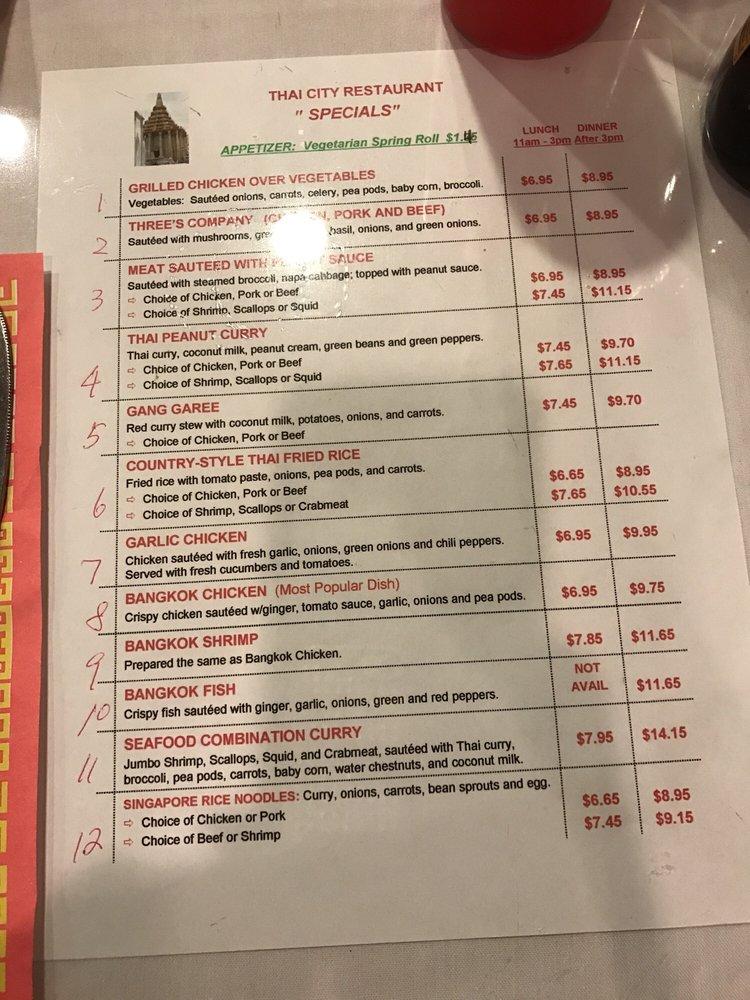 Menu at Thai City restaurant, Westland, N Wayne Rd