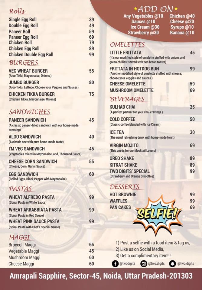 Menu at Two Digits, Noida