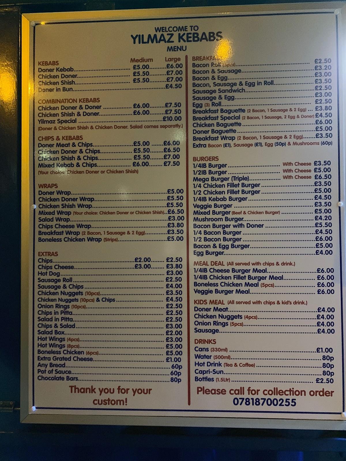 Menu at Yilmaz Kebabs & Breakfast restaurant, Chippenham