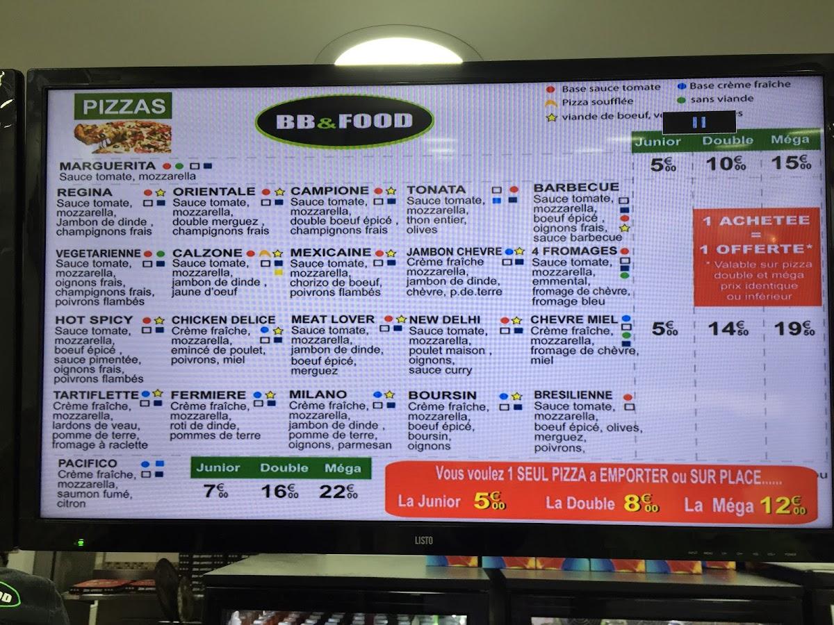 Menu au BB Food restaurant, Montmagny
