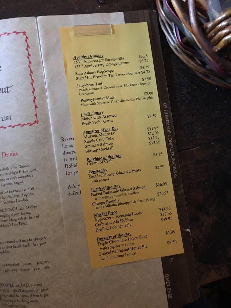 Menu at Dobbin House Tavern pub & bar, Gettysburg, 89 Steinwehr Ave