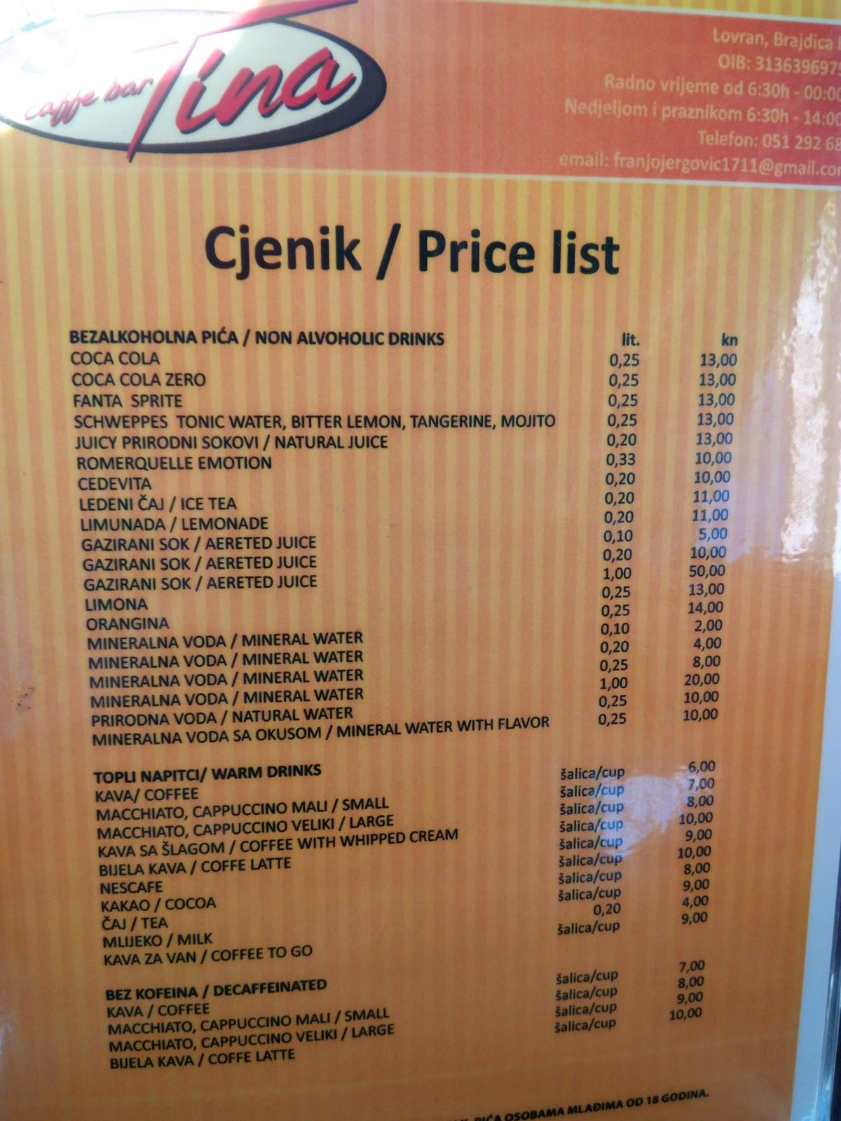 Menu at Fast Food Andrea, Lovran