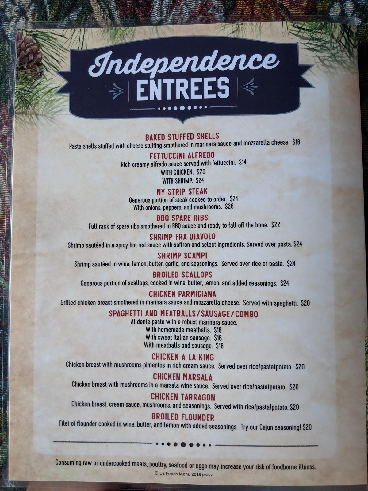 Menu at Fort View Inn restaurant, Ticonderoga