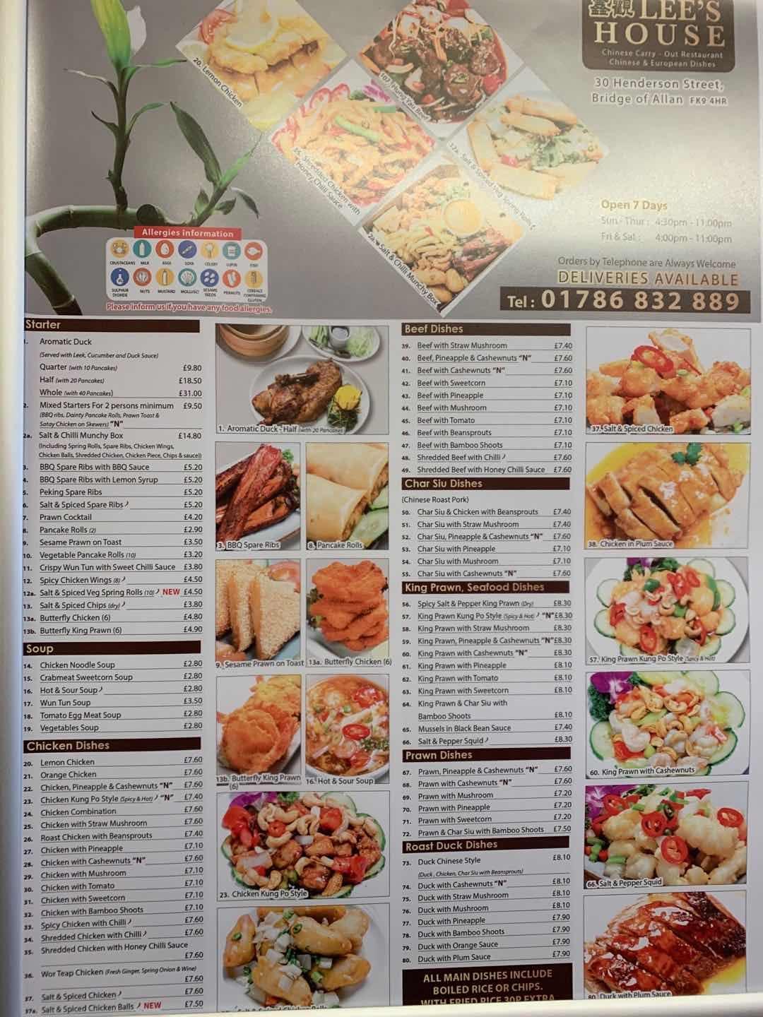 Menu at Lee's House fast food, Stirling