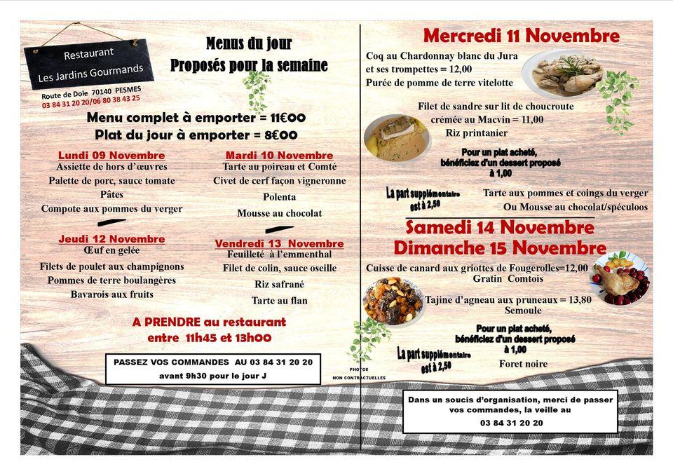 Menu au Les Jardins Gourmands restaurant, Pesmes