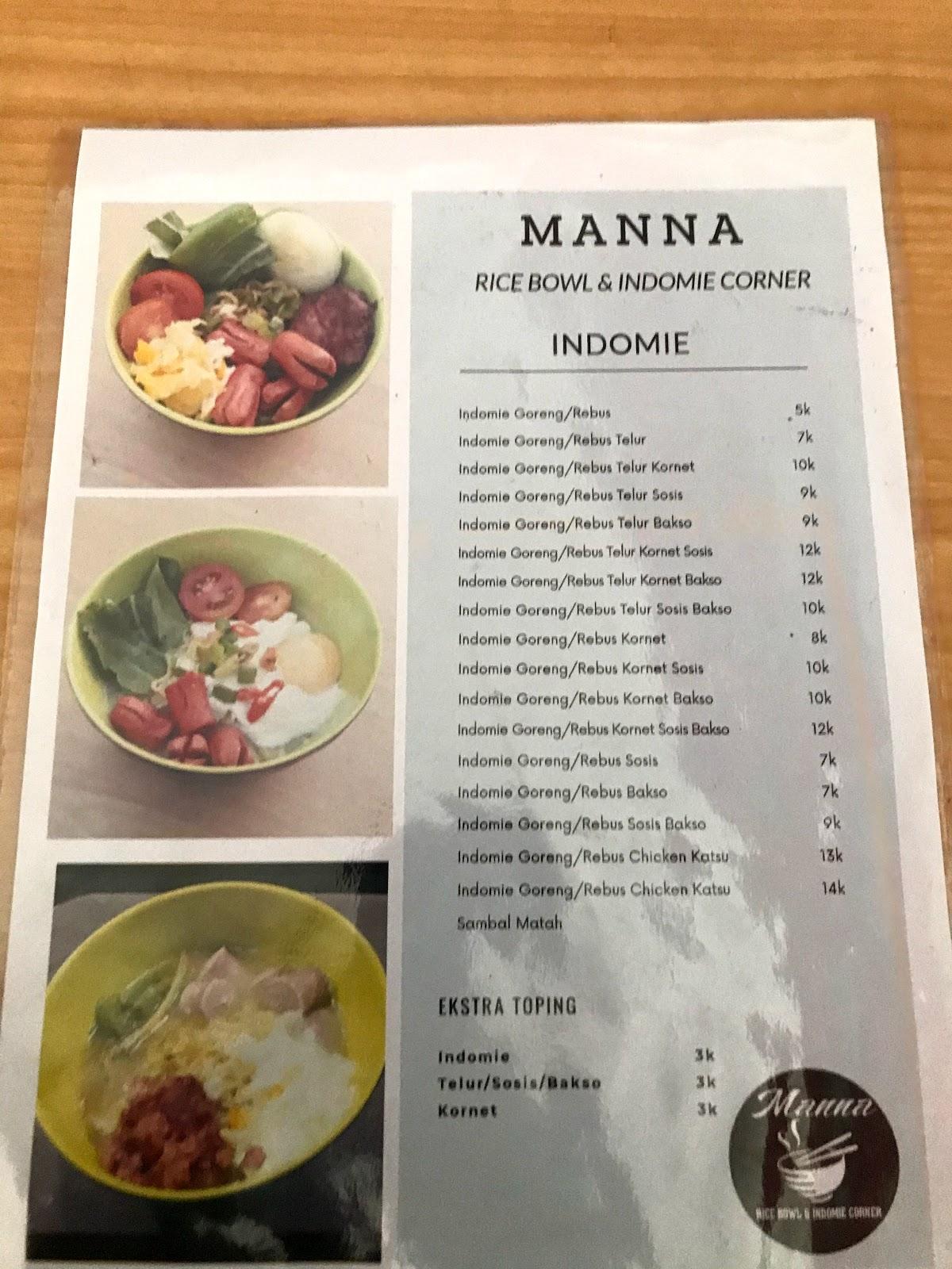 Carta del café MANNA Rice Bowl & Indomie Corner, Sragen