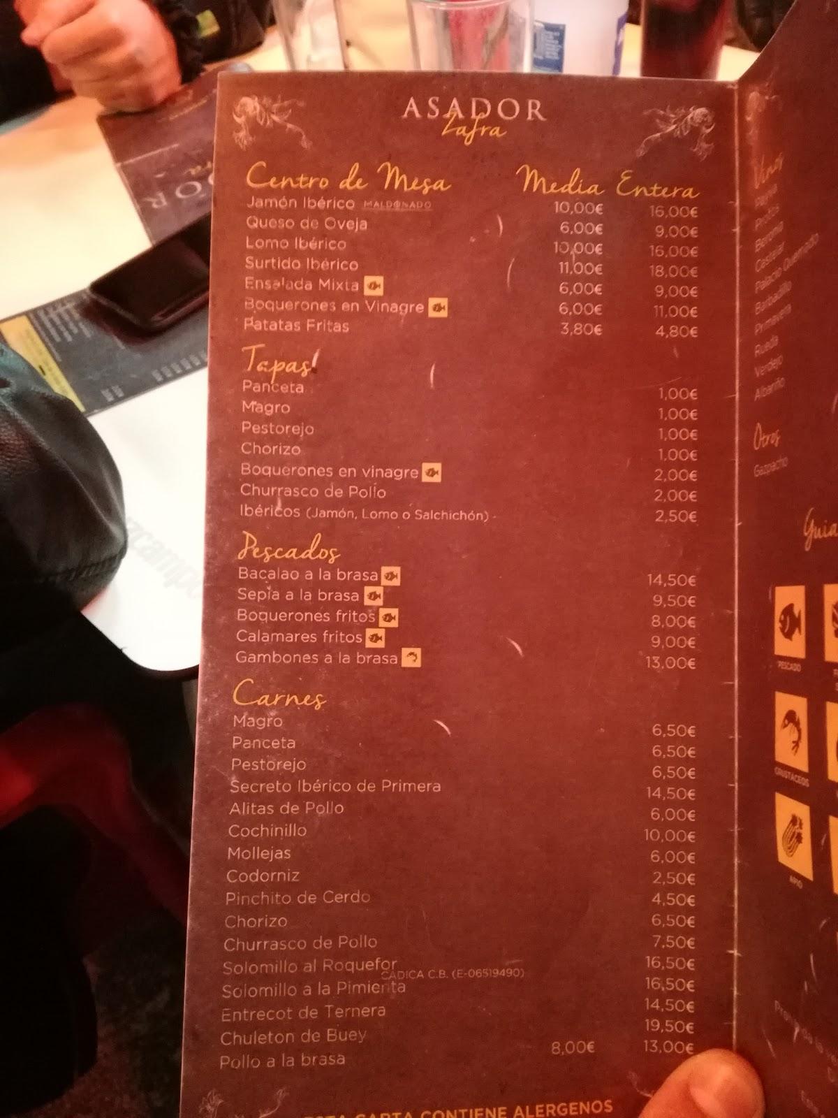 Carta de Restaurante Zafra, Badajoz