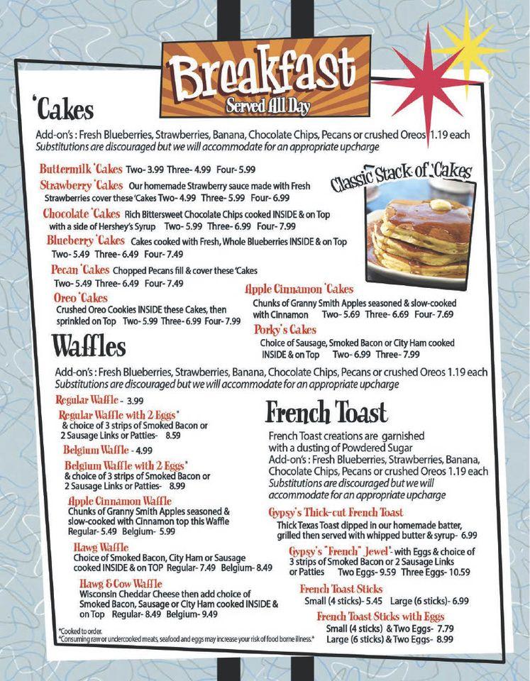 Menu at The Shiny Diner restaurant, Cary