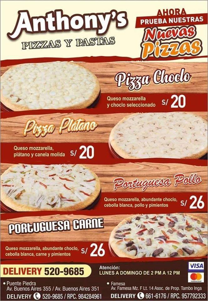 Menu at Anthony's restaurant, Comas
