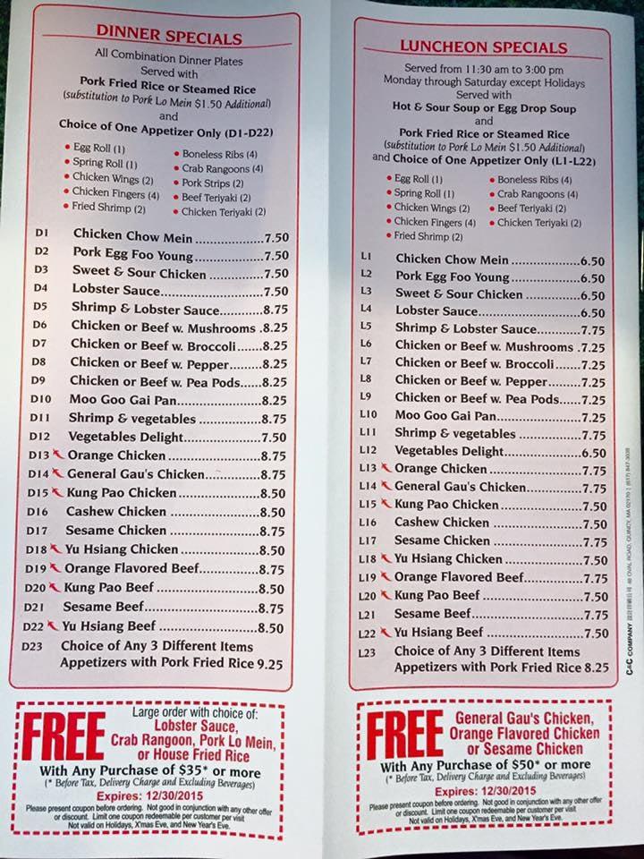 Menu at Asian Palace restaurant, Raynham