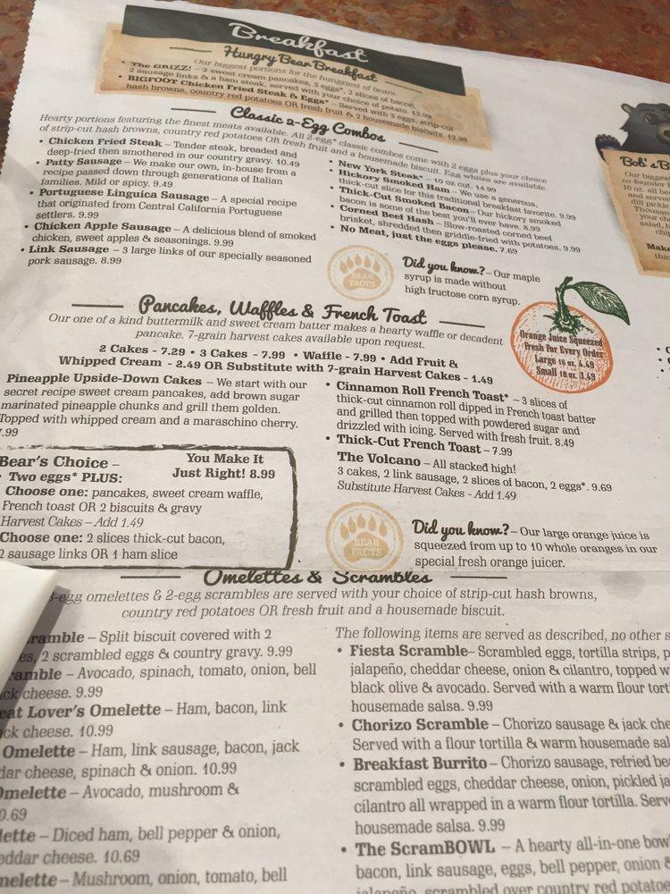 Menu at Black Bear Diner restaurant, Las Vegas, W Sahara Ave