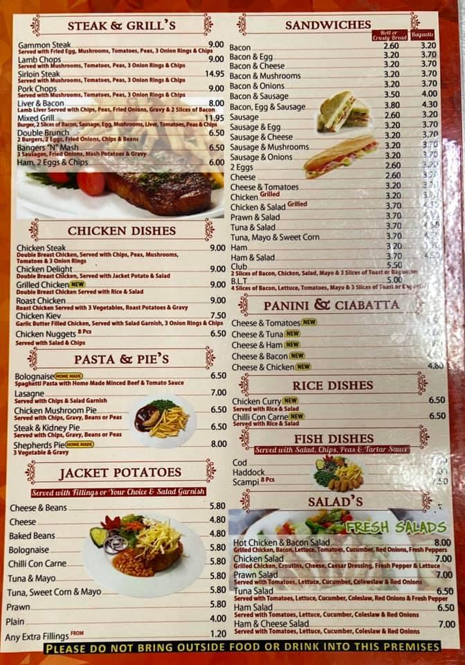 Menu at Hunt's Cafe, Chessington, chessington Business Centre