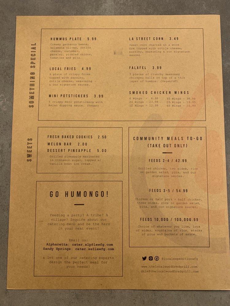 Menu at Local Expedition Wood Fired Grill BBQ, Sandy Springs