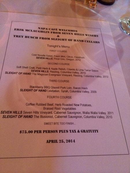 Menu at Napa Café restaurant, Memphis