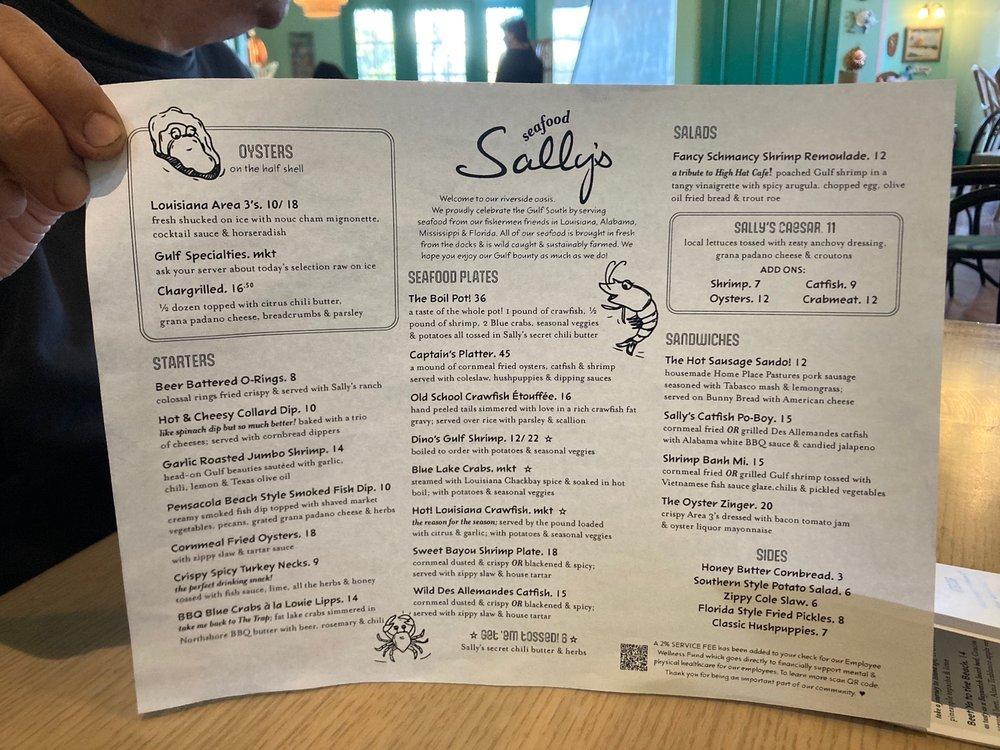Menu at Seafood Sally's restaurant, New Orleans