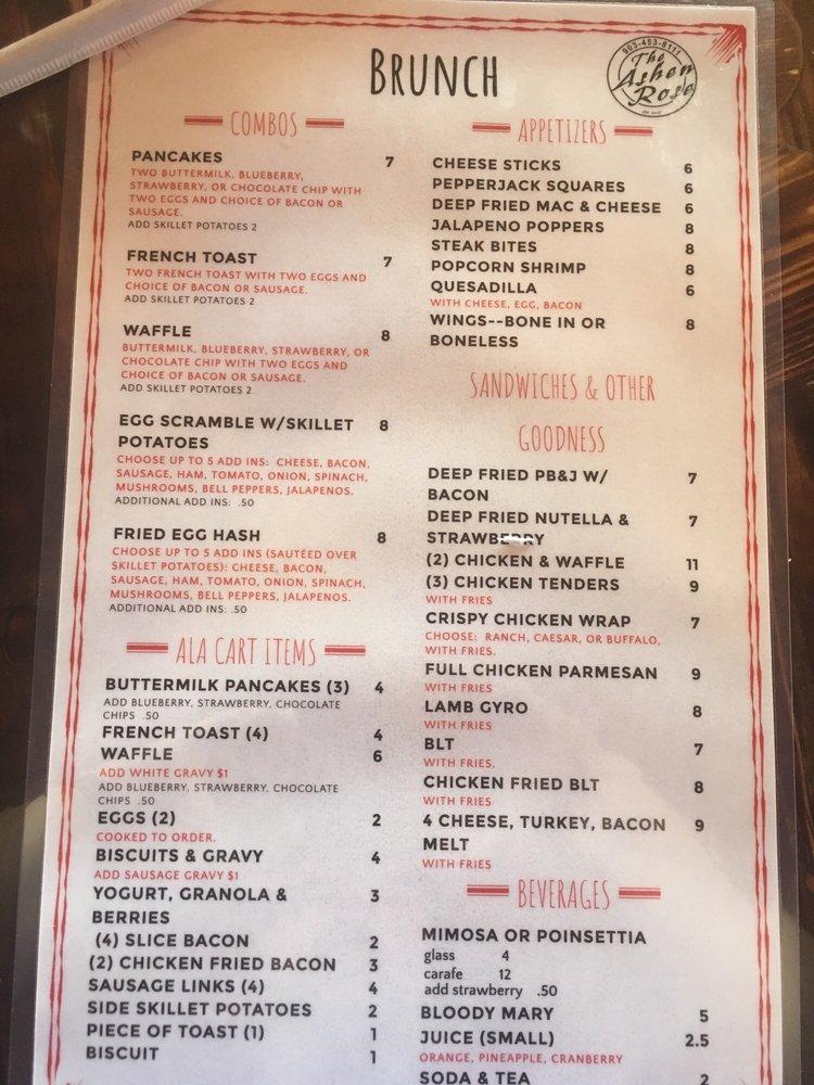 Menu at The Ashen Rose pub & bar, Greenville