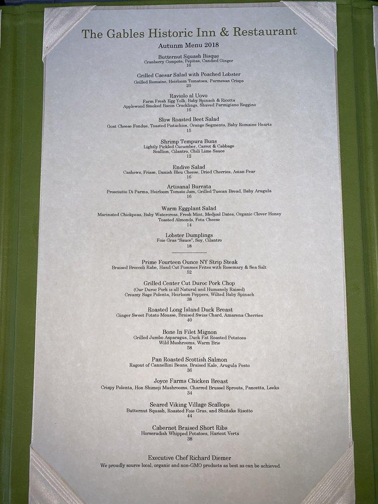Menu at The Gables Historic Inn & Restaurant, Beach Haven