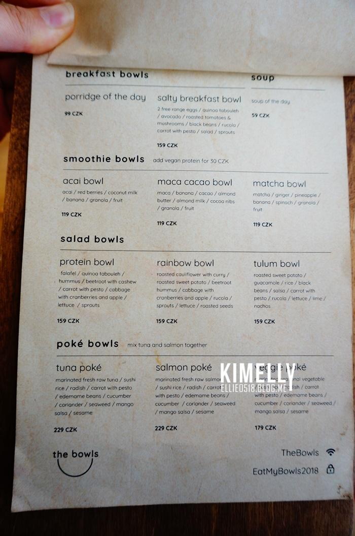 Menu at the bowls cafe, Prague